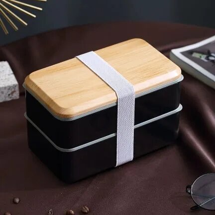 Контейнер пищевой двухъярусный "кухня", 1200 мл, бамбуковая крышка, 1 шт