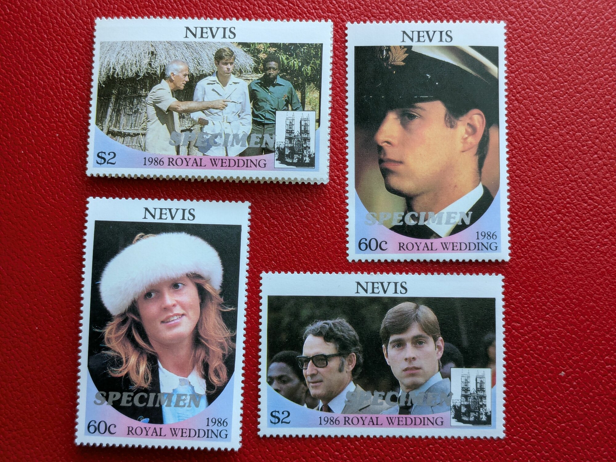 Марки Невис 1986. Чистая серия: "Королевская свадьба принца Эндрю и мисс Сары Фергюсон" - Редкая надпечать. (см. фото). MNH