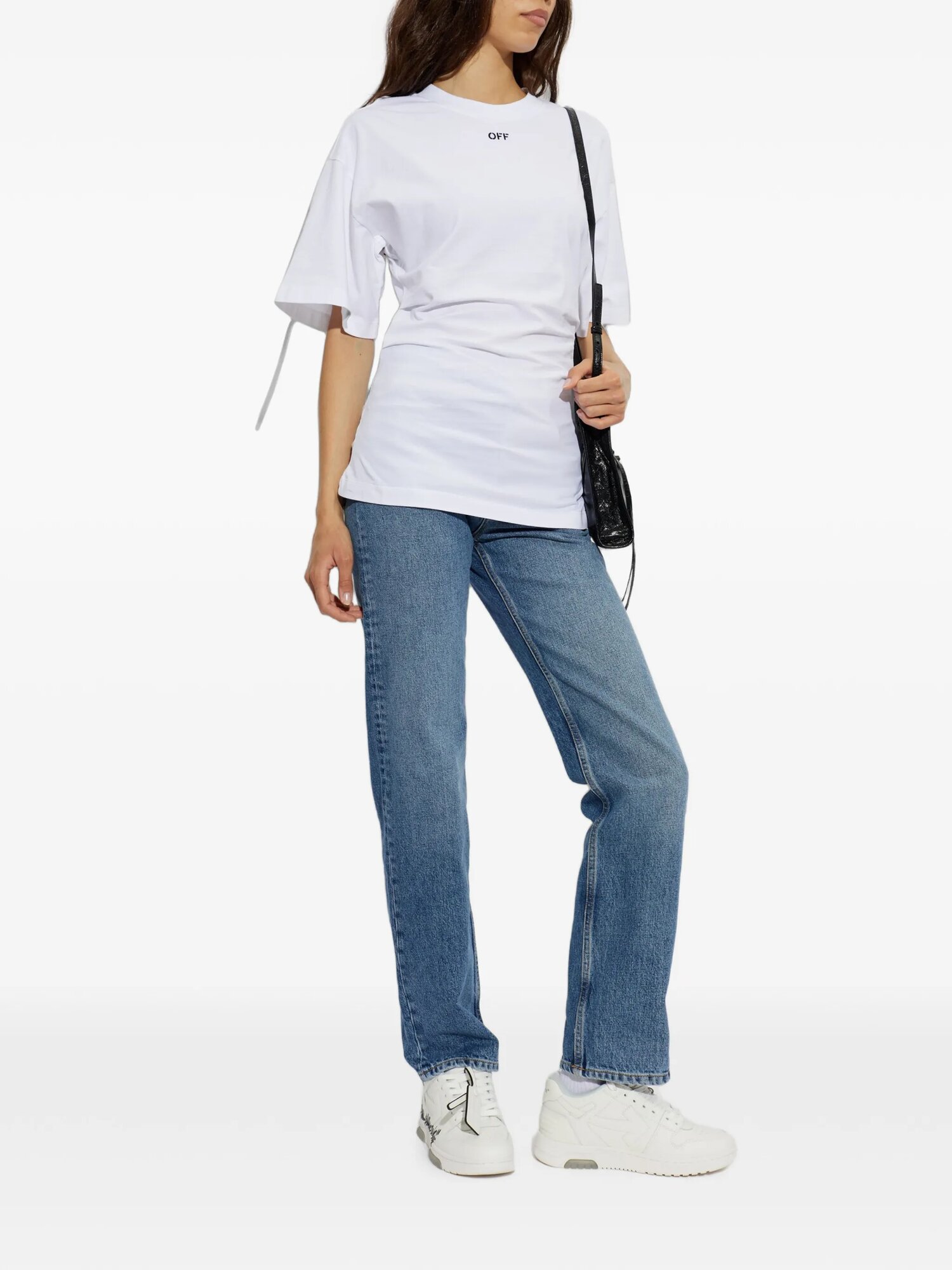 Футболка Off-White Off Stamp logo-print pleated T-shirt, размер 34, бежевый/белый — фото 1
