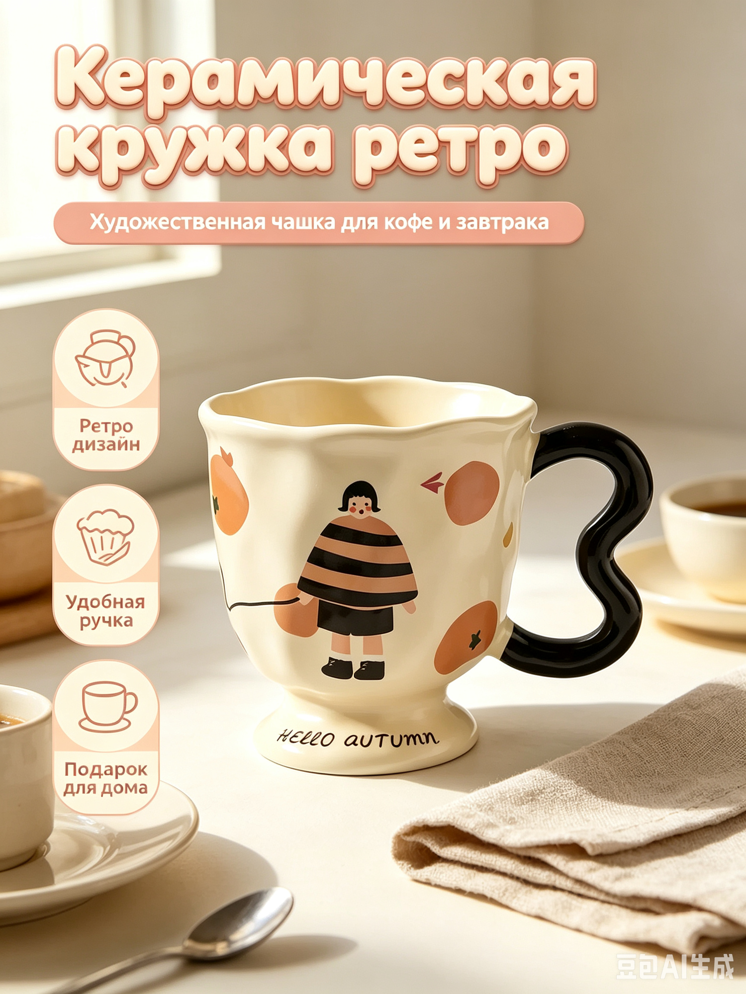 Кофейная керамическая кружка ретро стиля художественная чашка для завтрака дома