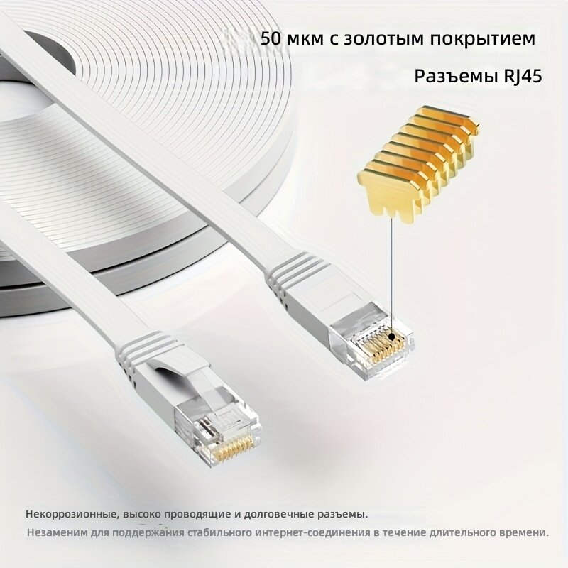 Кабель Ethernet Cat5e/Cat6/Cat6A 10Gbps высокоскоростной экранированный плоский LAN-кабель с разъемами RJ45 и клипсами, снижение помех, совместим с Xbox, ПК, модемом, роутером, ноутбуком (без PoE, пассивное экранирование), 45 футов / 14 м