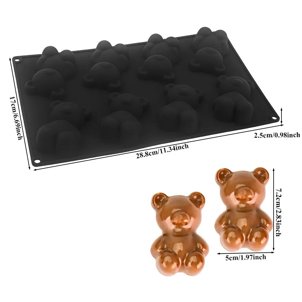 Силиконовые формы для выпечки "Милый медведь", 6/8/12 ячеек 8 Cells Black