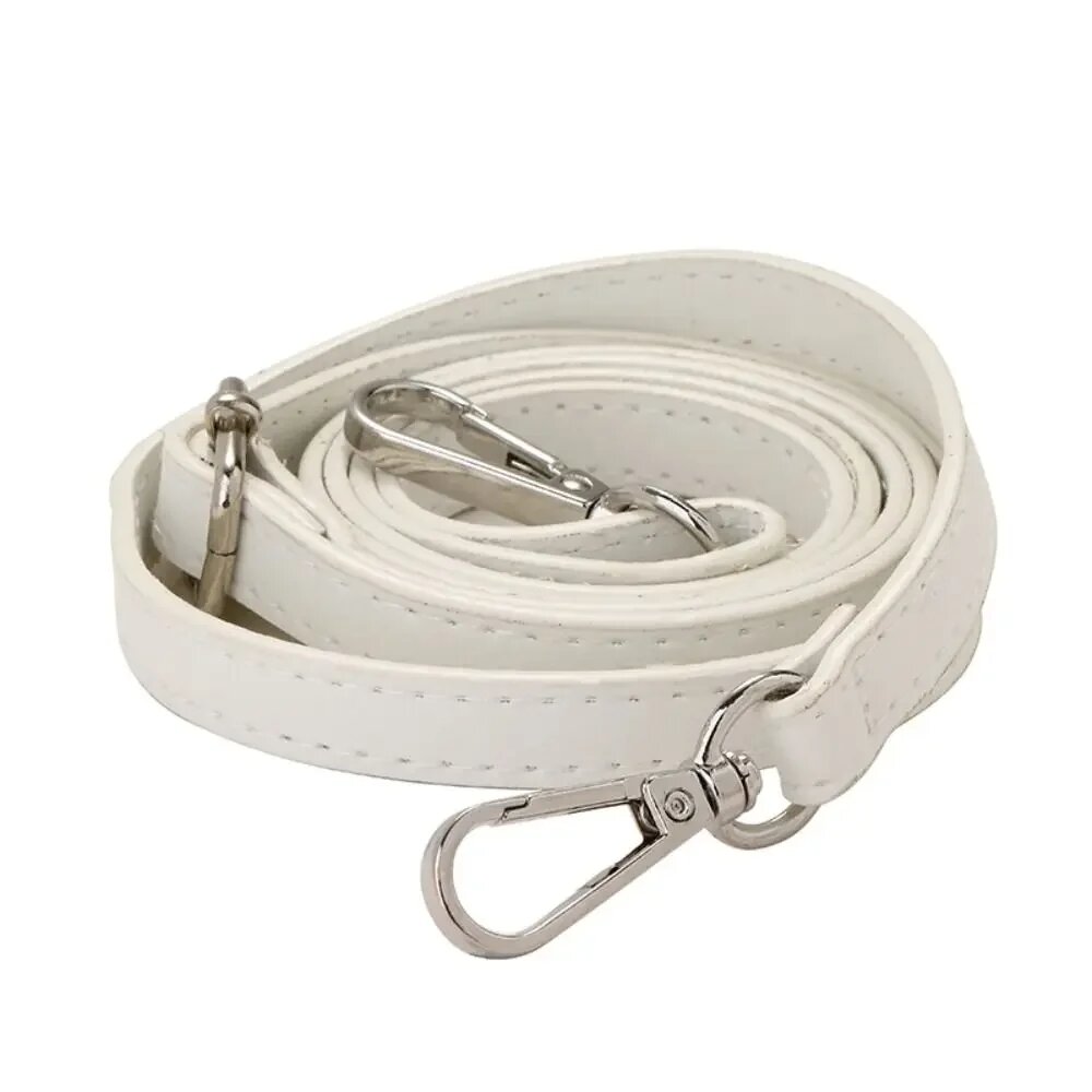 Белый кожаный ремень для сумки 120 см, Silver buckle