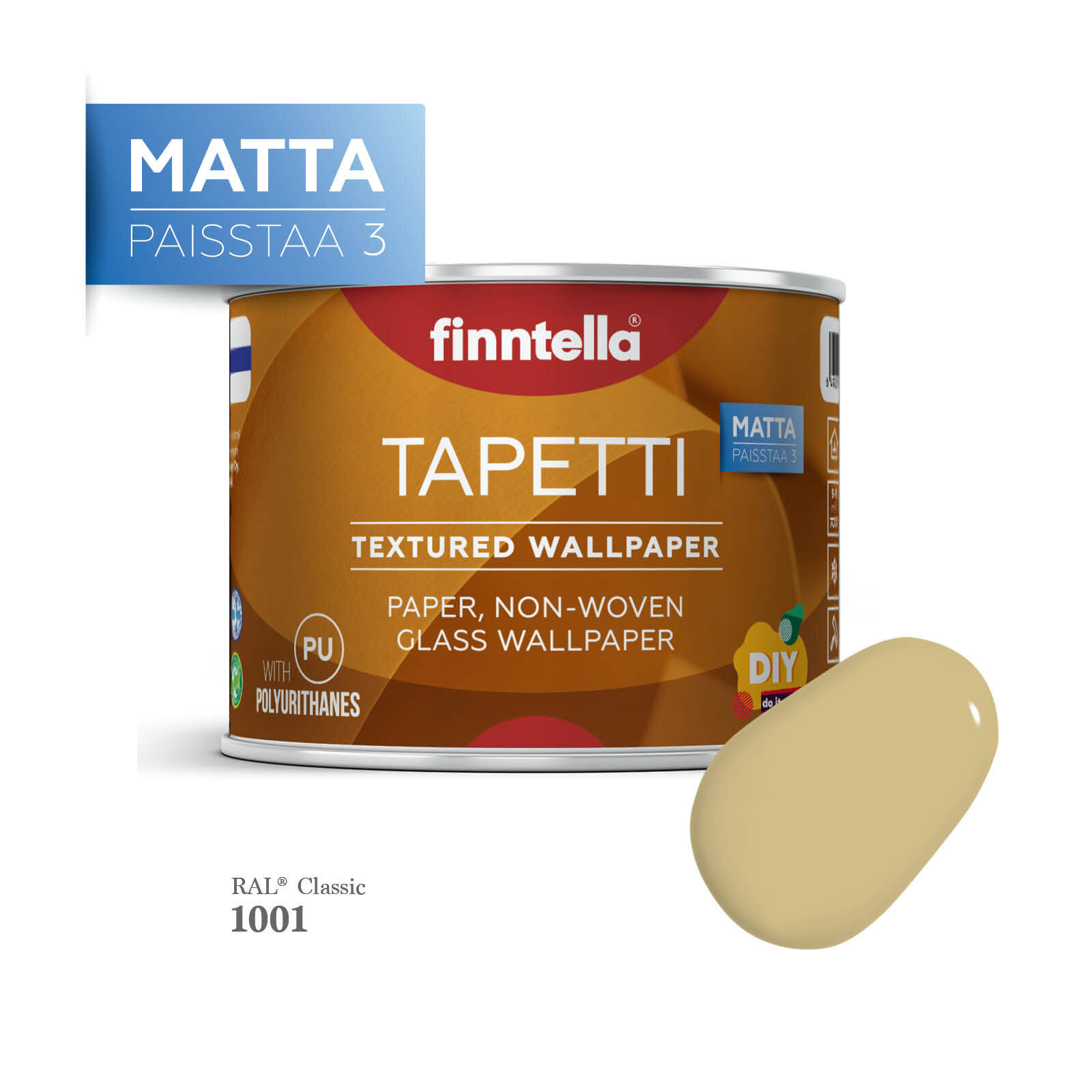 Матовая краска для обоев под окраску TAPETTI Matta FINNTELLA, Цвет RAL 1001 Бежевый (Beige), 0,45л