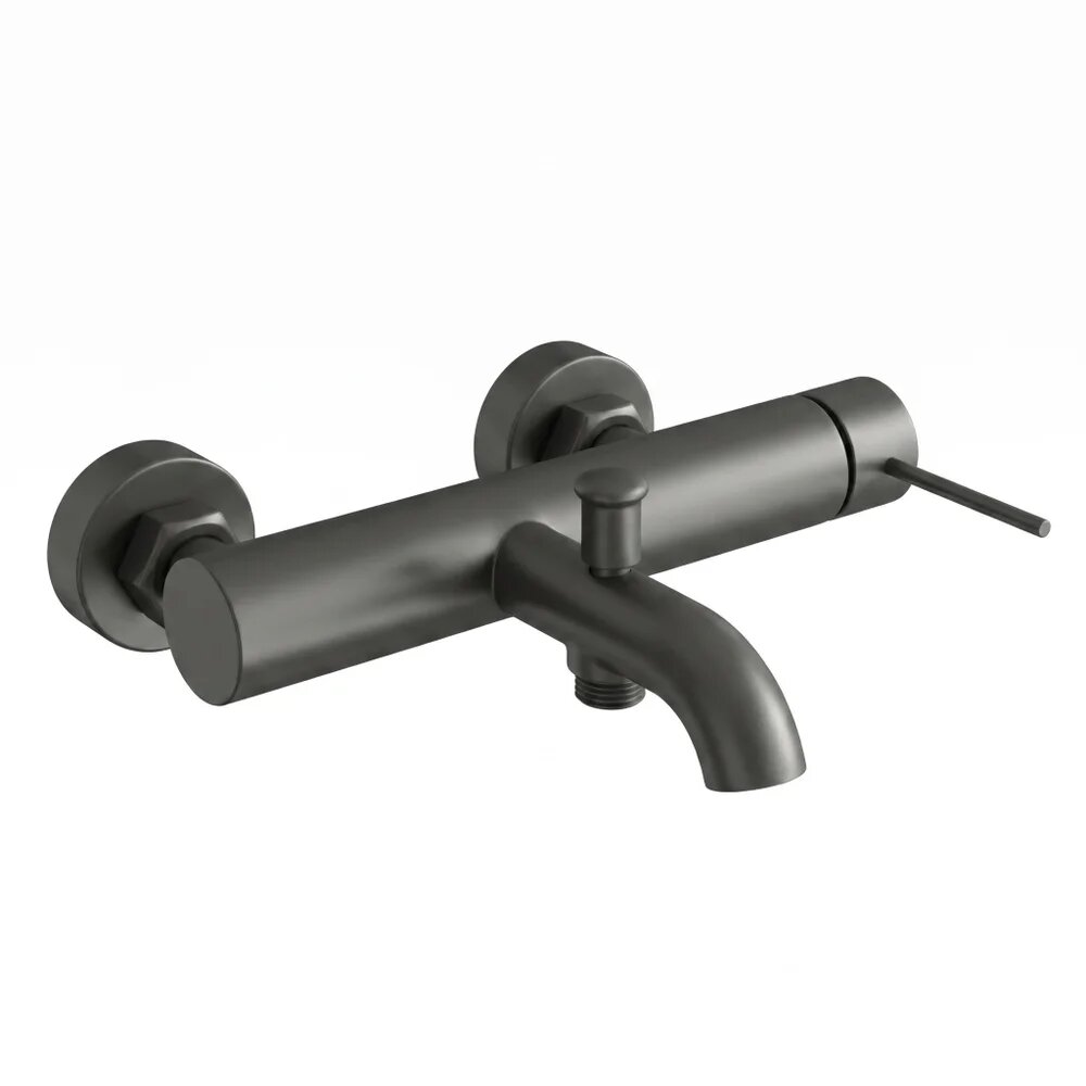 Смеситель для ванны с душем Wasserkraft Нирс (Niers) 3001GR настенный, однорычажный, черный, серый, глянцевый, из нержавеющей стали, без лейки, с керамическим картриджем