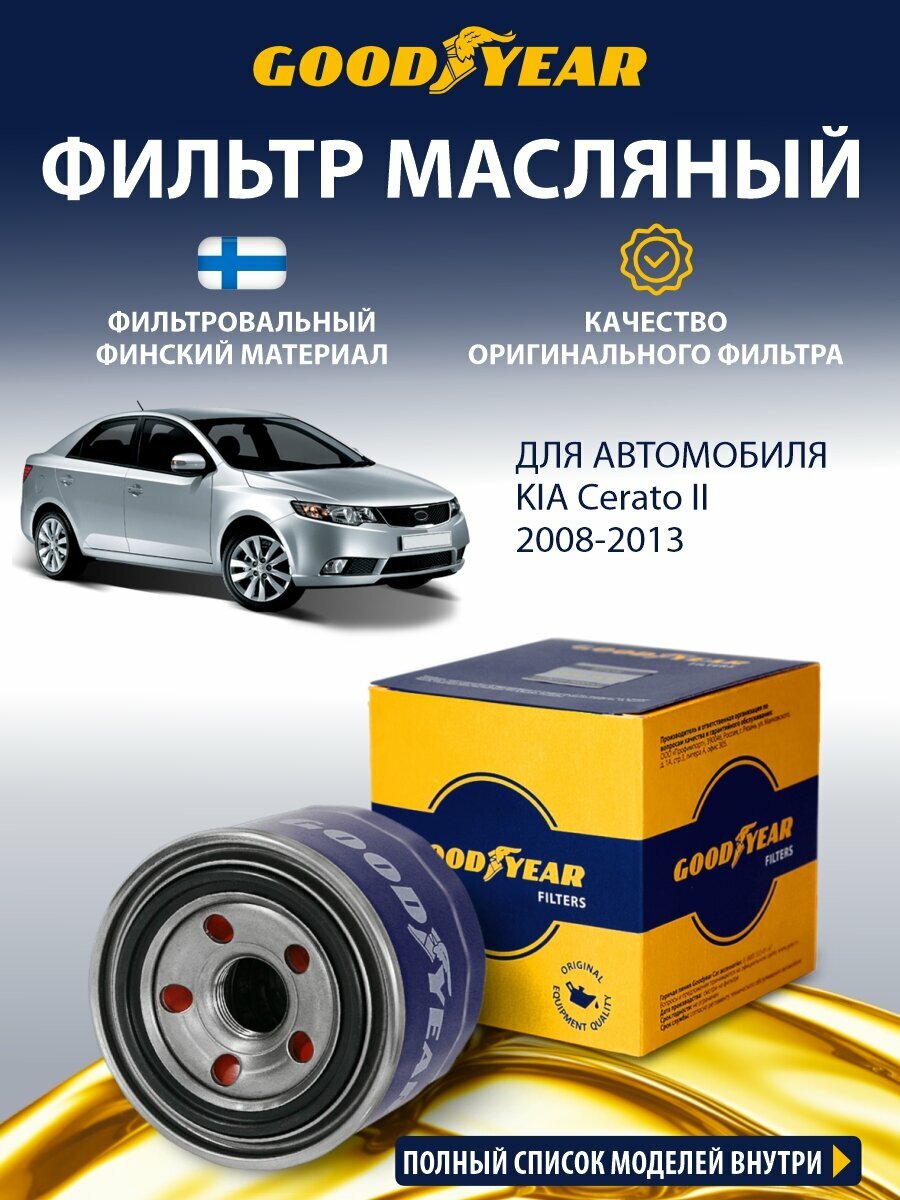 Фильтр масляный автомобильный KIA Cerato 2 (Кия Церато 2) 1.6 2.0 бензин G4FC, G4KD 2008 2009 2010 2011 2012 2013