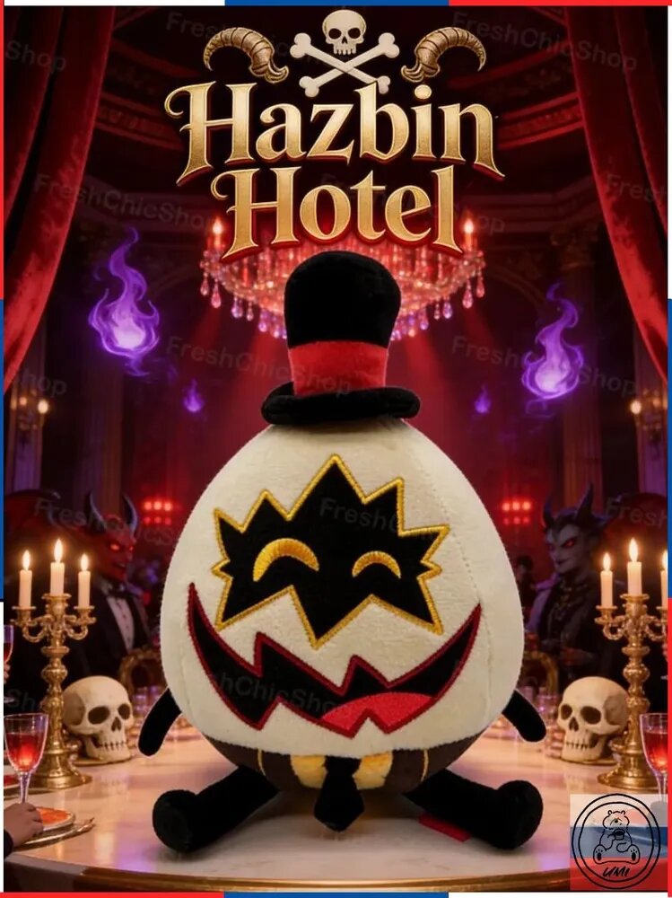 Мягкая плюшевая игрушка Аластор Отель Хазбин Hazbin Hotel, фигурка персонаж, белая с черным цилиндром