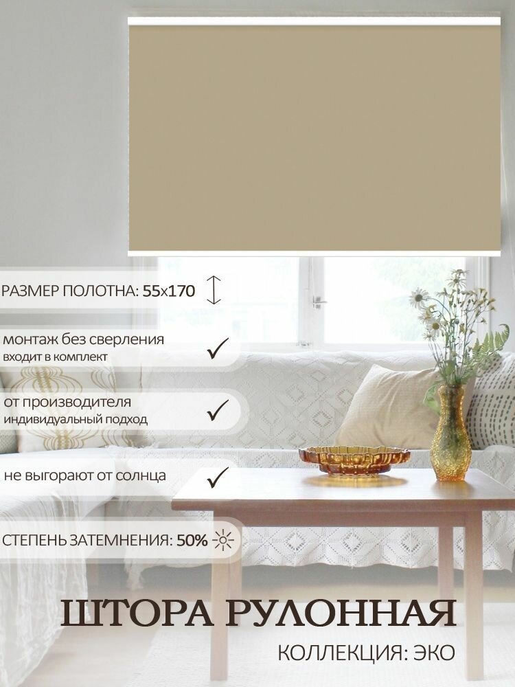 Рулонные шторы на окно однотонные Эко без сверления