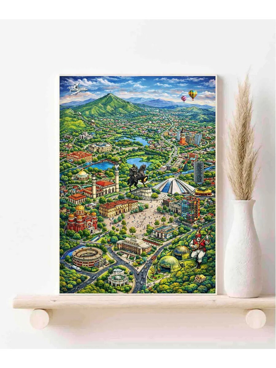 Тирана, Албания, Fantasy Map, Карта, Плакат 30x42см