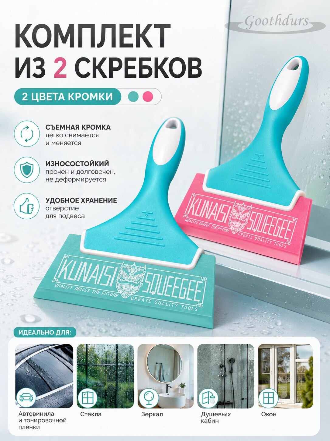 Удобный резиновый ракель для быстрой очистки стекол, Эффективно удаляет воду при мойке и тонировке автомобиля, Компактный размер для легкого хранения