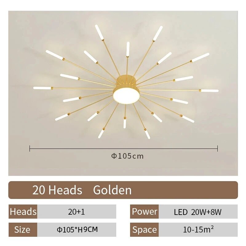 Творческий вентильно-формовый потолочный светодиодный свет Modern Living Room Light Home Decor Dining Bedroom Kids Room Interior Ceiling Pendant Lamp-Gold 20-1 head