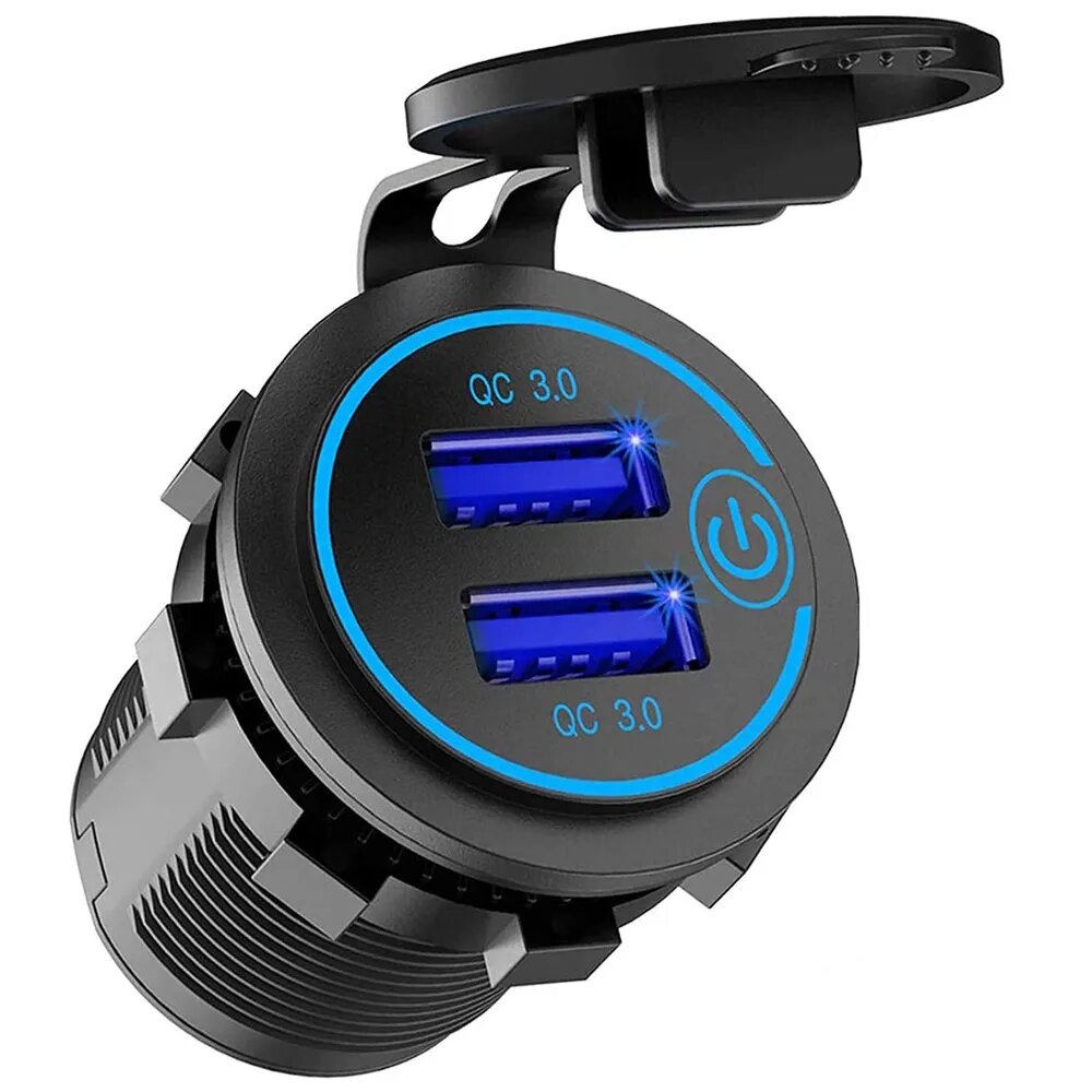 Автомобильная врезная розетка 12В, двойная USB‑зарядка QC3.0 с выключателем, водонепроницаемая