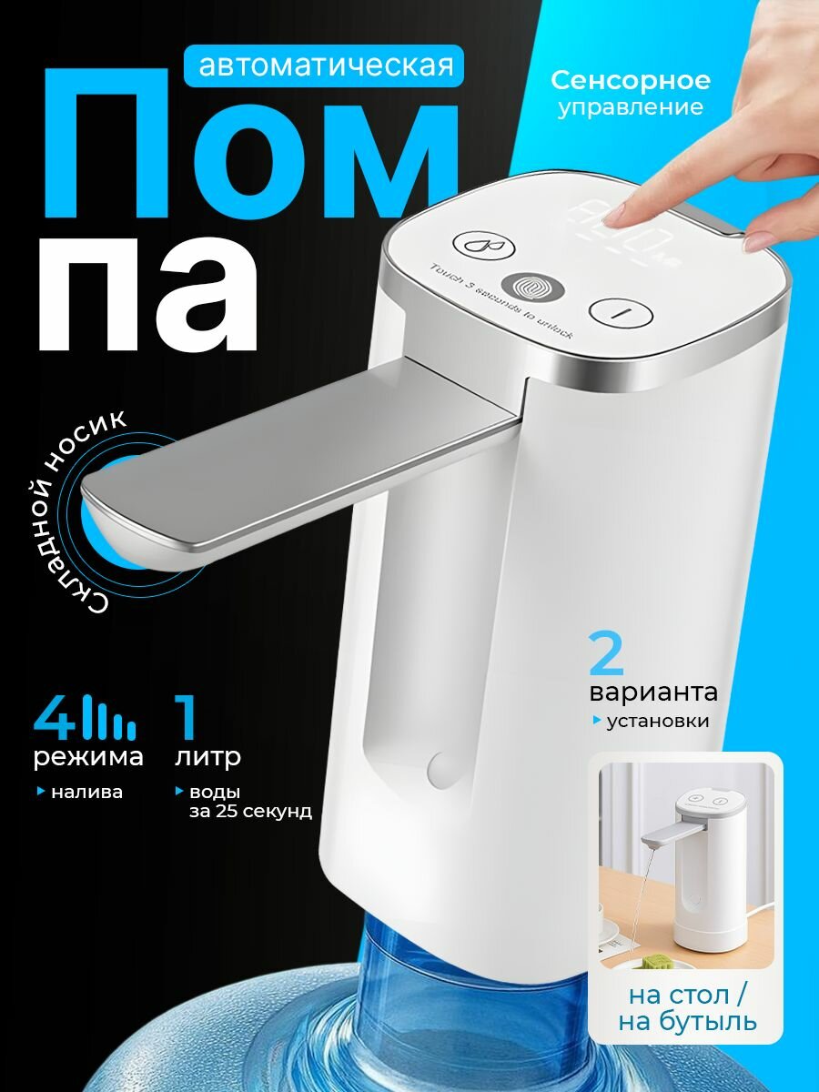 Электрическая помпа для воды на бутыль 19 литров с подставкой, настольный диспенсер, цвет белый диспенсер с помпой водяной насос для бутыли