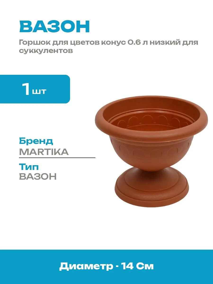 Вазон для растений 14 см низкий пластиковый терракотовый
