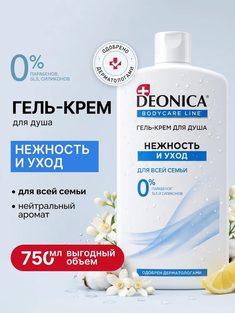 Гель крем для душа женский парфюмированный Deonica Нежность и уход 750 мл
