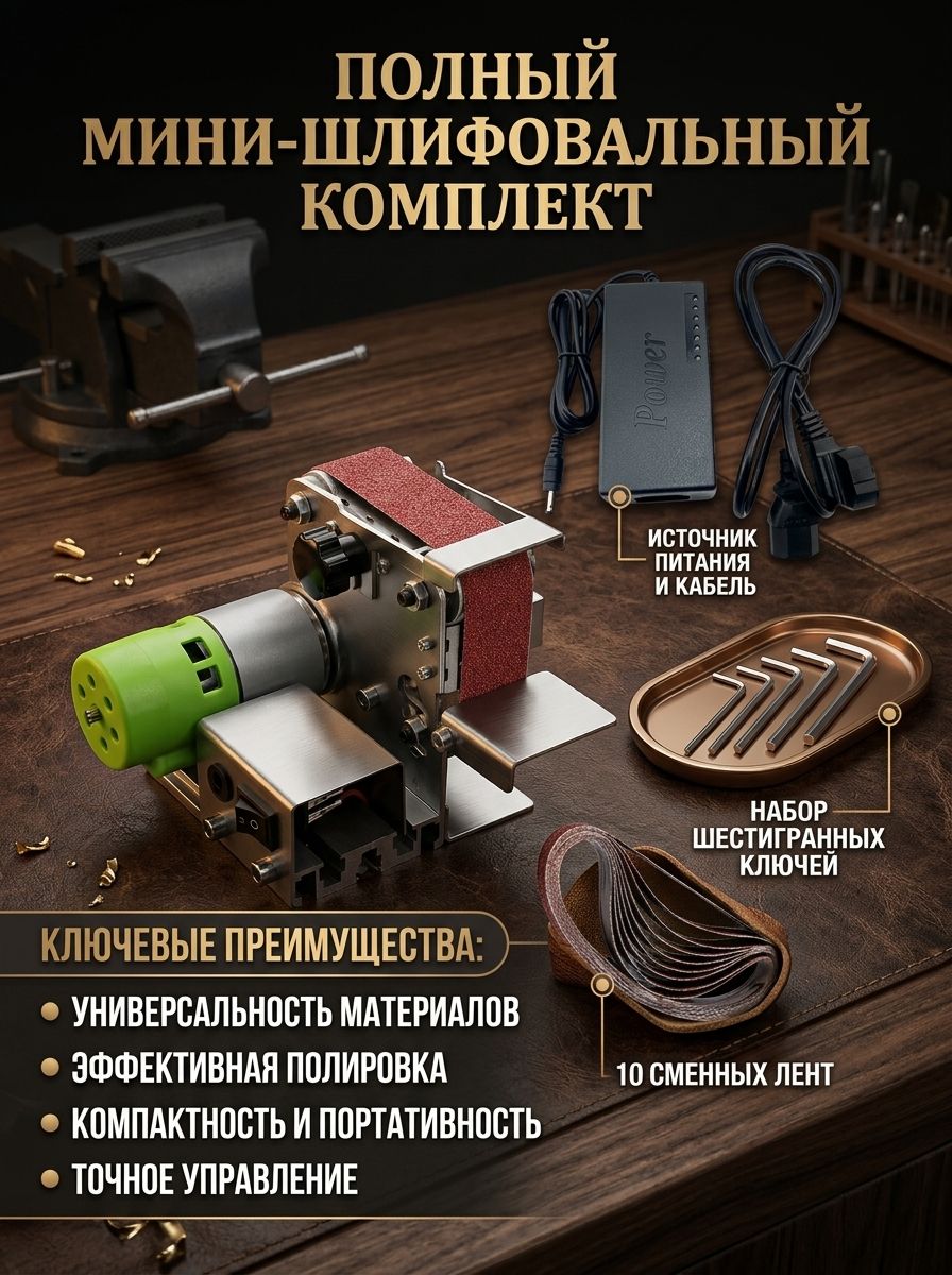 Компактный настольный ленточно-шлифовальный станок для заточки и полировки