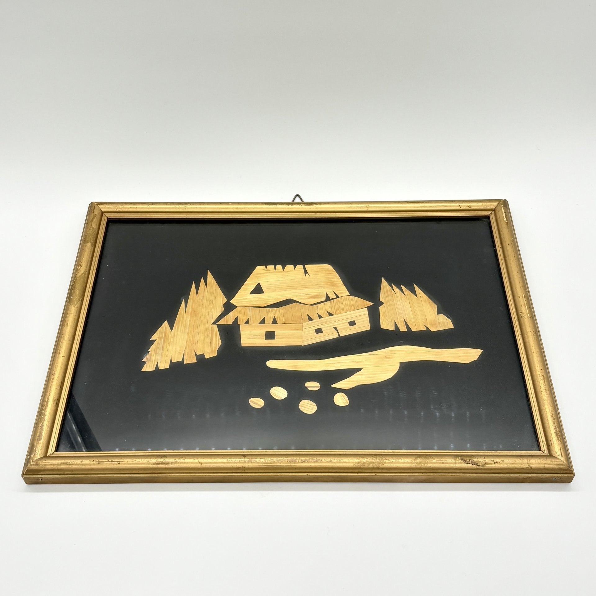 Панно настенное "Домик в лесу", дерево, ткань, СССР, 1970-1990 гг.