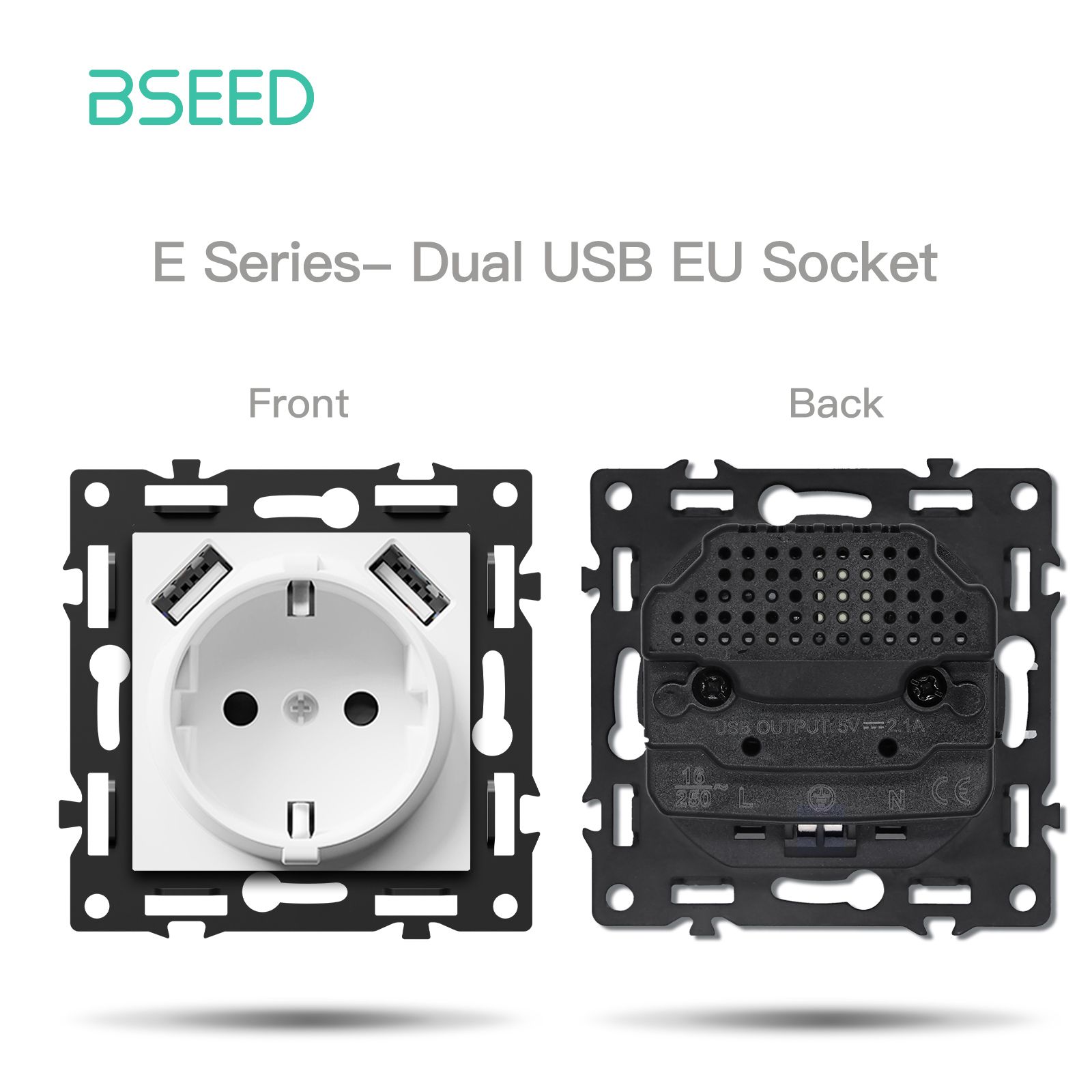Модуль розетки с 2USB, Серия E