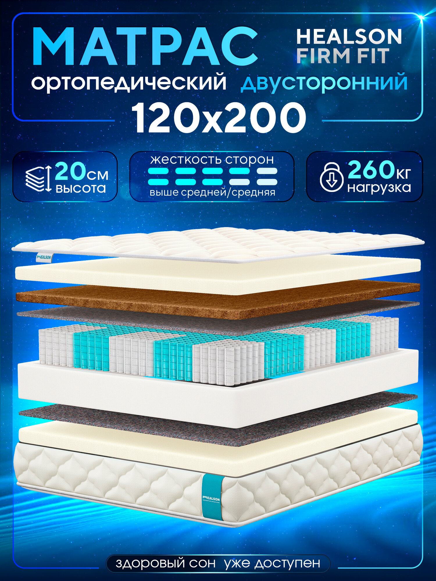 Матрас 120х200 ортопедический пружинный на кровать. Firm Fit