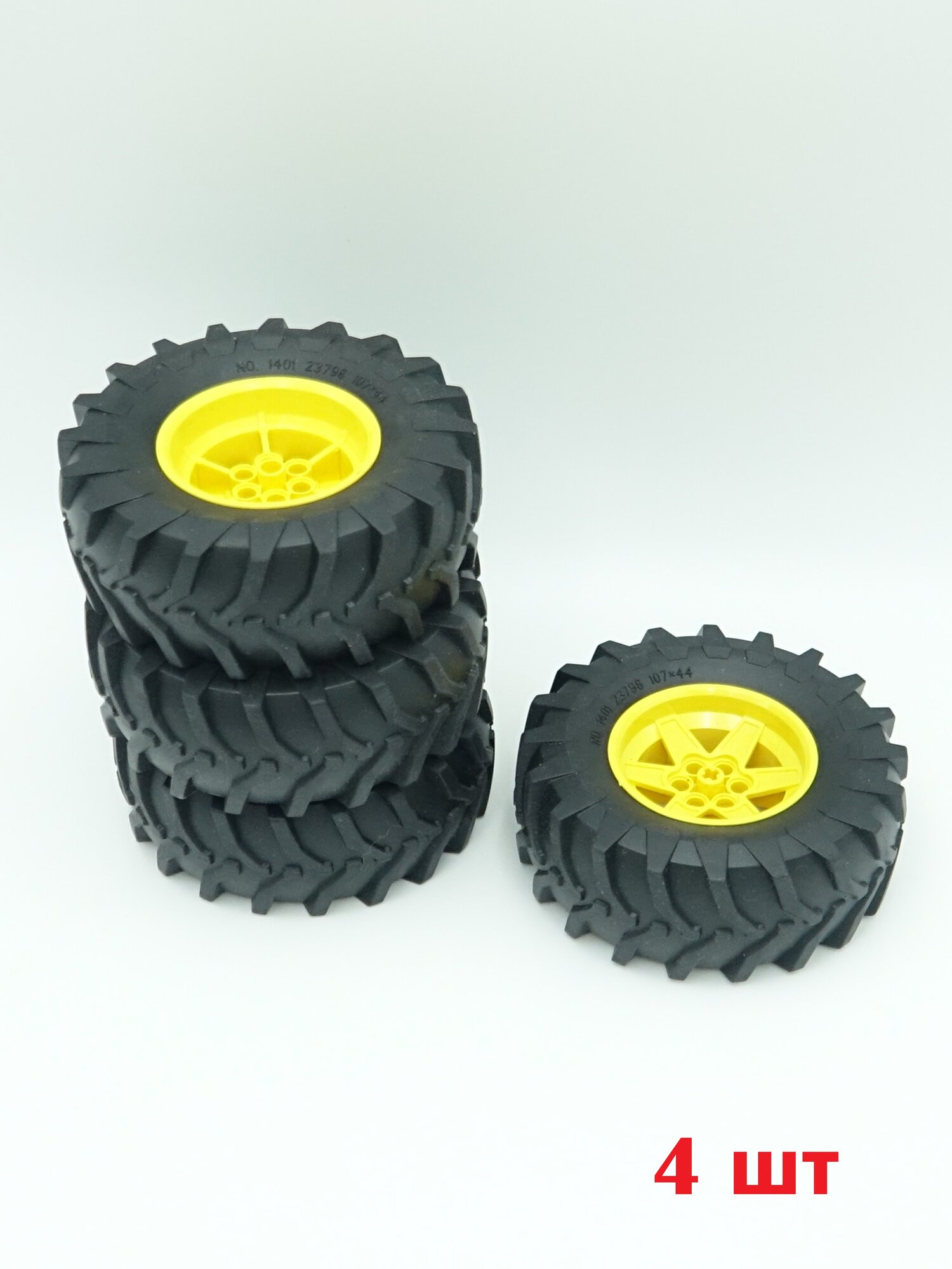 Детали техник Диск с покрышкой, колесо Technic 23798 107 x 44R Tractor + 15038 Wheel 56mm D. x 34mm желтый диск 4 шт