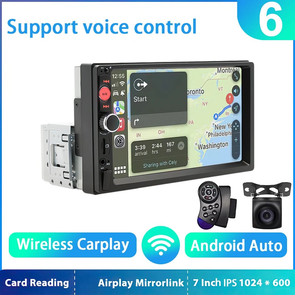 Android Auto Carplay 1 Din Автомобильный Мультимедийный Плеер 7-дюймовый IPS-дисплей USB SD BT Поддержка Обратного Входа Сенс.