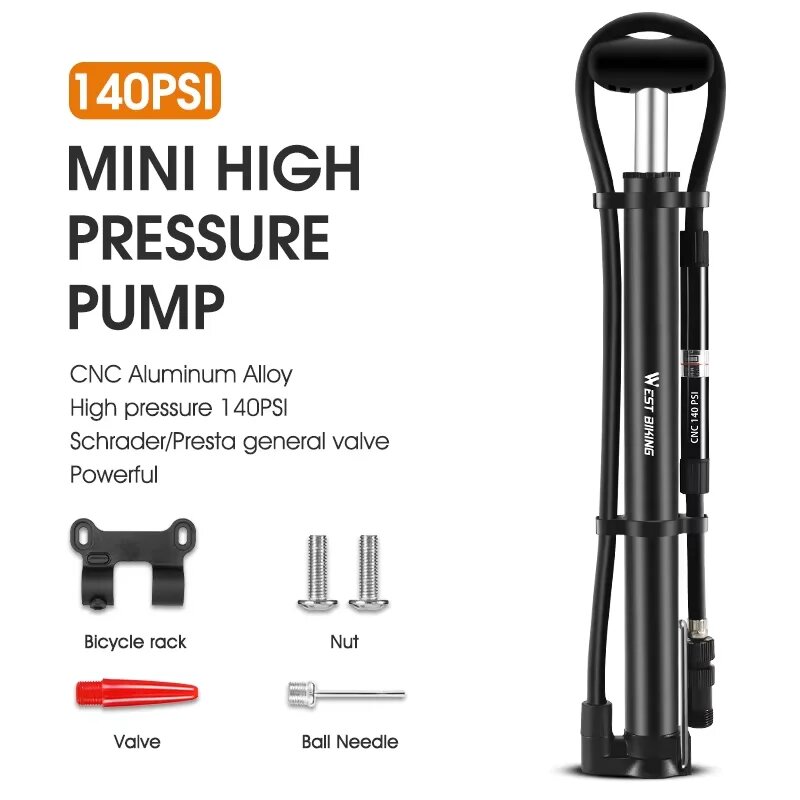 WEST BIKING насос велосипедный 140psi Black