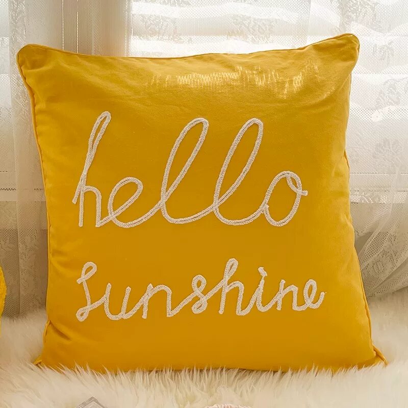 Подушка с надписью HELLO желтого цвета, 45x45 см, с наполнителем, стильная для домашнего декора
