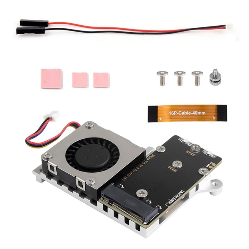 Плата расширения PCIe к M.2 с интерфейсом SSD M.2 NVMe и поддержкой активного вентилятора охлаждения для Raspberry Pi 5