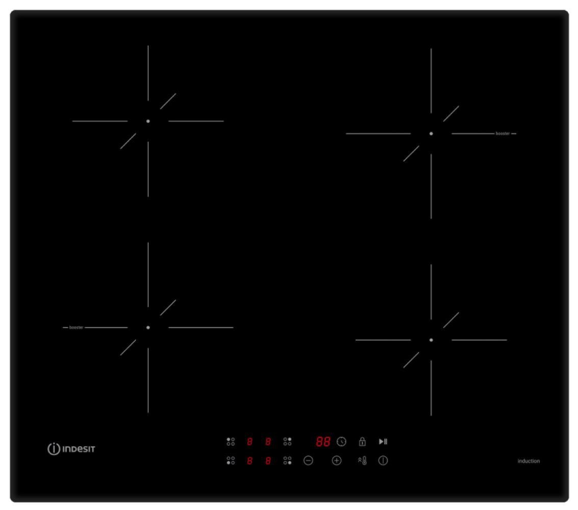 Индукционная плита Indesit IS 40CQ60 NE, 4 конфорки, стеклокерамическое покрытие, черная