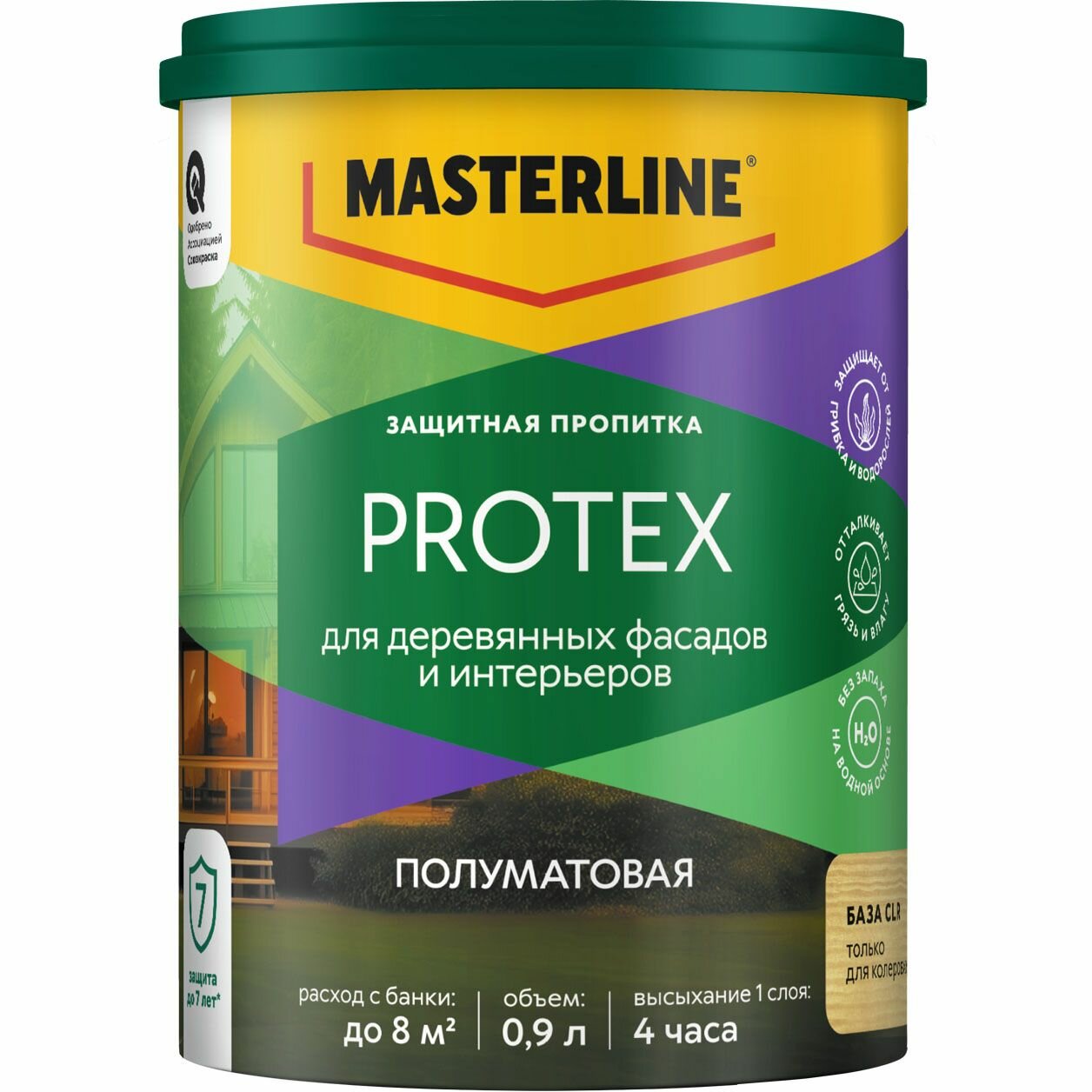 MASTERLINE PROTEX пропитка защитная для деревянных фасадов и интерьеров, база CLR (0,9л)