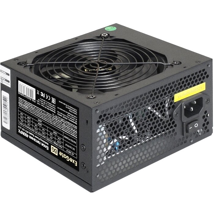 Блок питания ATX 400Вт ExeGate 400NPX вентилятор 12см 24 pin, 1 CPU 4+4pin, 1 PCI-E 6+2pin, 3 SATA, 2 Molex - чёрный