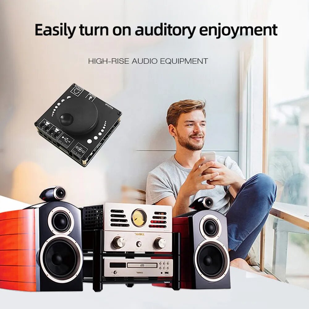 Цифровой стереоусилитель мощностью 50 Вт + 50 Вт с Bluetooth 5.0 и управлением через приложение