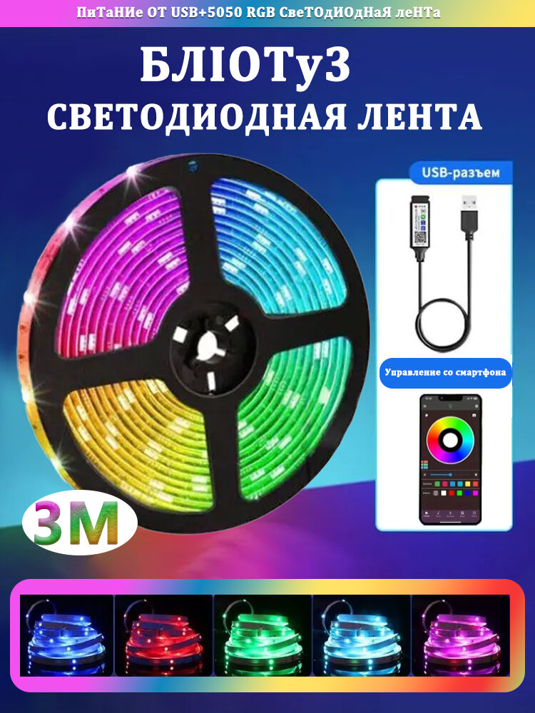 Светодиодная лента, IP20, Бирюзовый, 1 шт