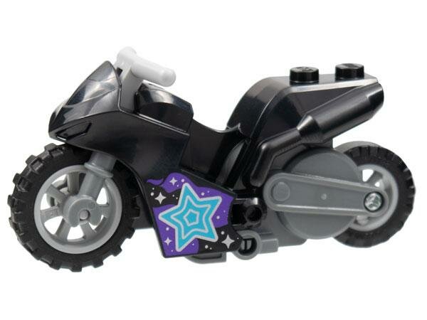 Деталь Lego 75533pb05c01 Stuntz Flywheel Motorcycle Sport Bike Tapered Front with Dark Bluish Gray Frame, Light Bluish Gray Wheels, and Light Bluish Gray Handlebars with Medium Azure, Dark Pink, and Silver Stars Pattern