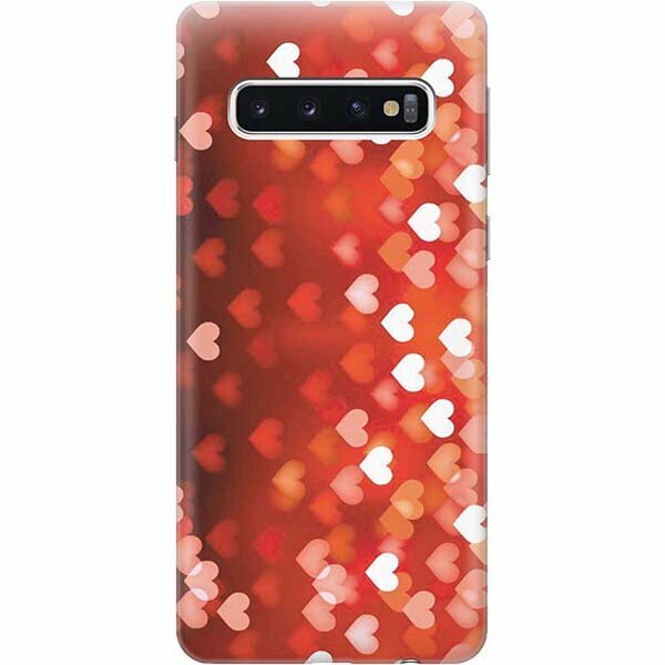 Ультратонкий силиконовый чехол-накладка для Samsung Galaxy S10 с принтом "Бокэ из красных сердечек"