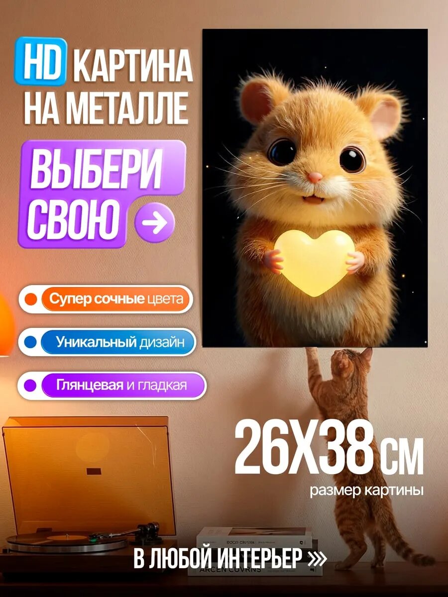 Картина на HD металле Хомяк с сердцем