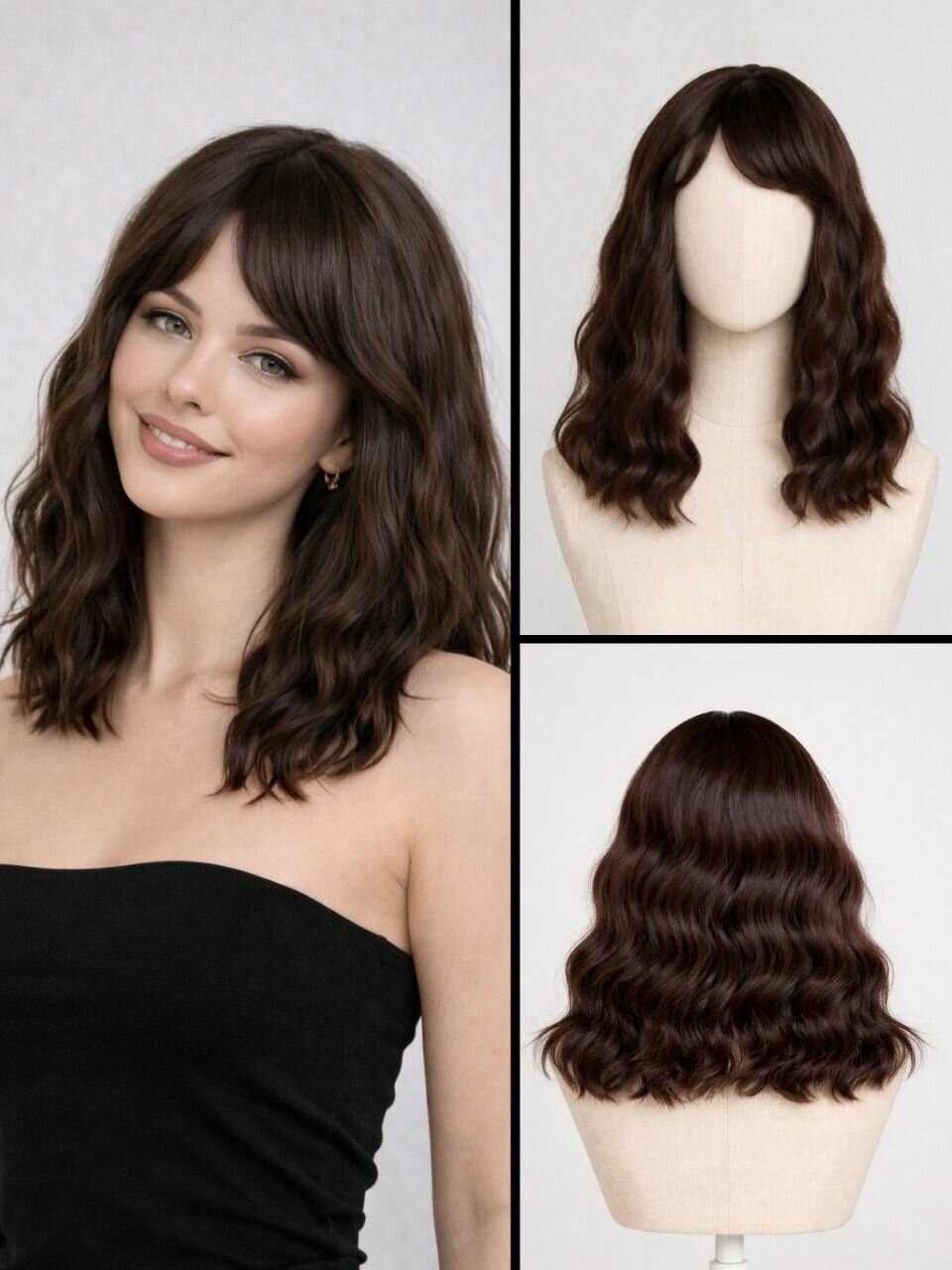 Женский парик синтетический 45 см тон 6, HAIR COLLECTION имитация натуральных волос, волнистые волосы, с челкой, шт