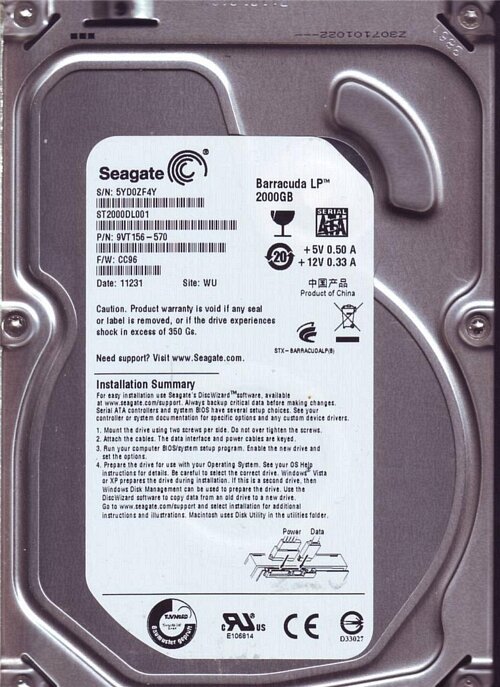 Жесткий диск Seagate ST2000DL001 2Tb SATAII 3,5" HDD