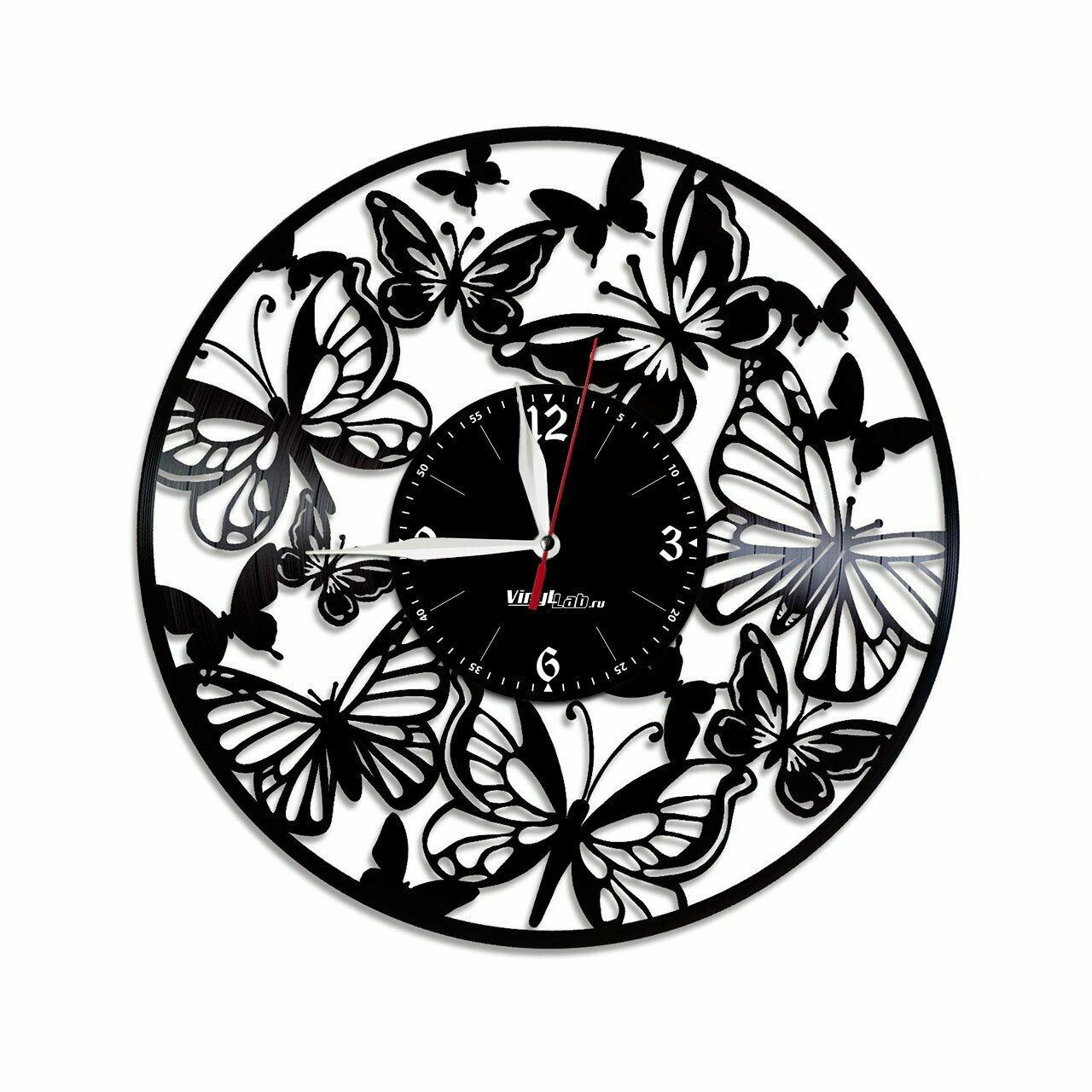 Часы из виниловой пластинки (c) VinylLab Бабочки, диаметр 30 см