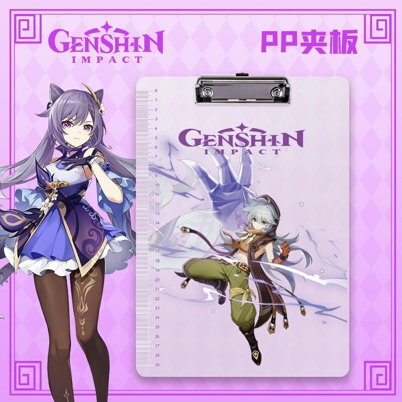 Мерчандайзинг GRSHIN по игре Genshin Impact: папка-планшет формата А4 с изображениями Сяо, Каэдэхары Казухи, Ху Тао, Райдена Сёгун, Чжунли.