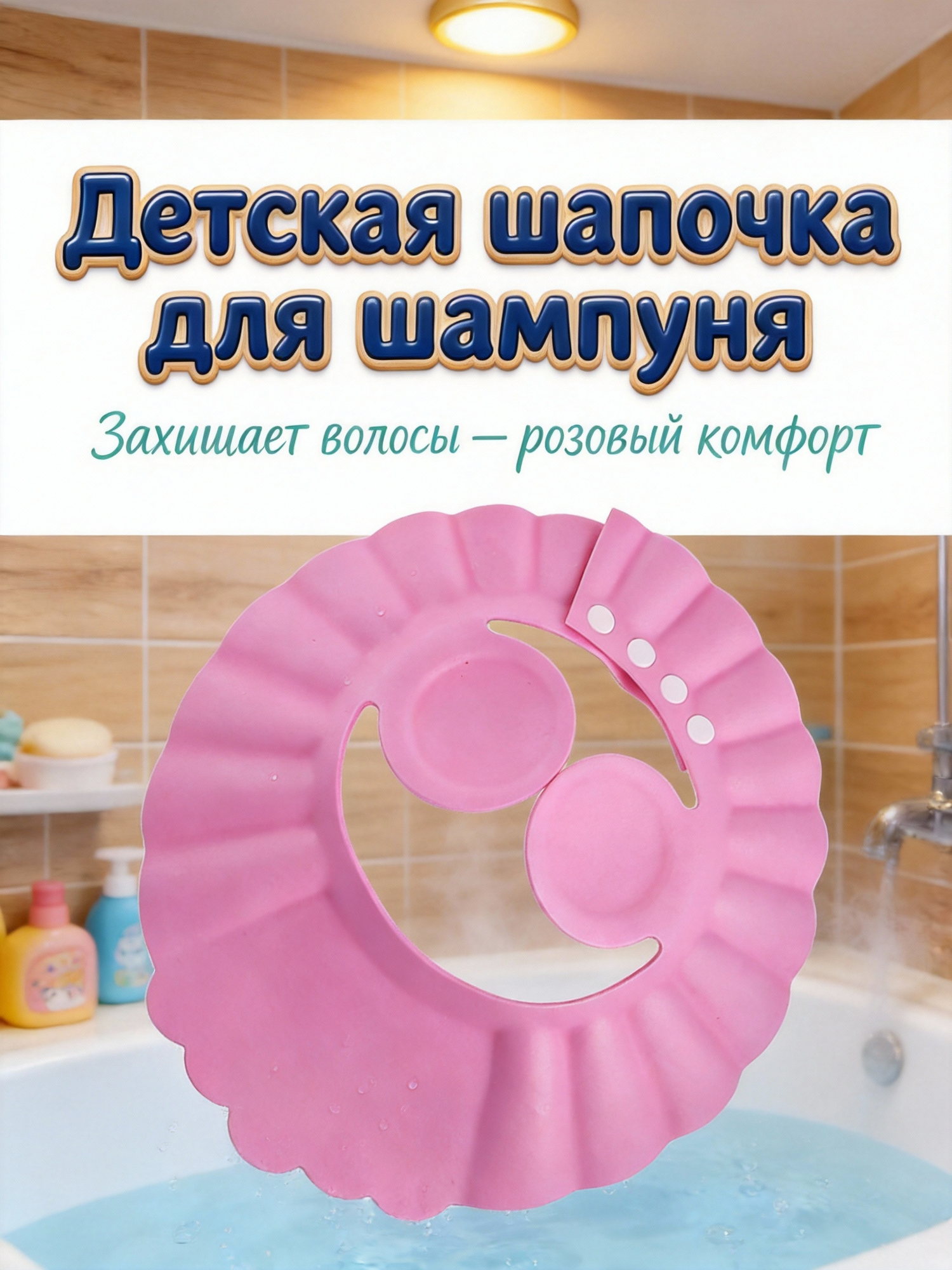 Шапочка для детского шампуня, защитный козырек из полипропилена с 4 регулируемыми застежками подходит детям 0-6 лет розовый