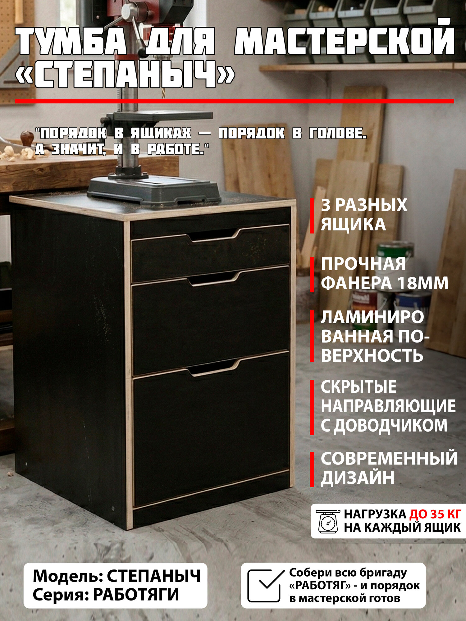 Инструментальный комод "Степаныч", тумба для мастерской и гаража, система хранения