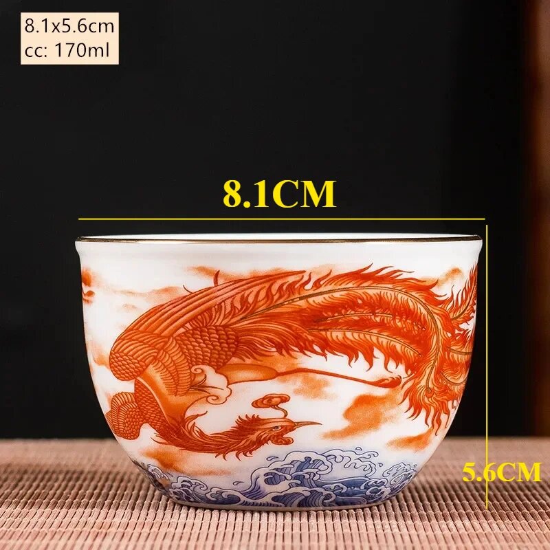 Керамический гайвань JINGDE TEA SET с рисунком дракона и феникса E2
