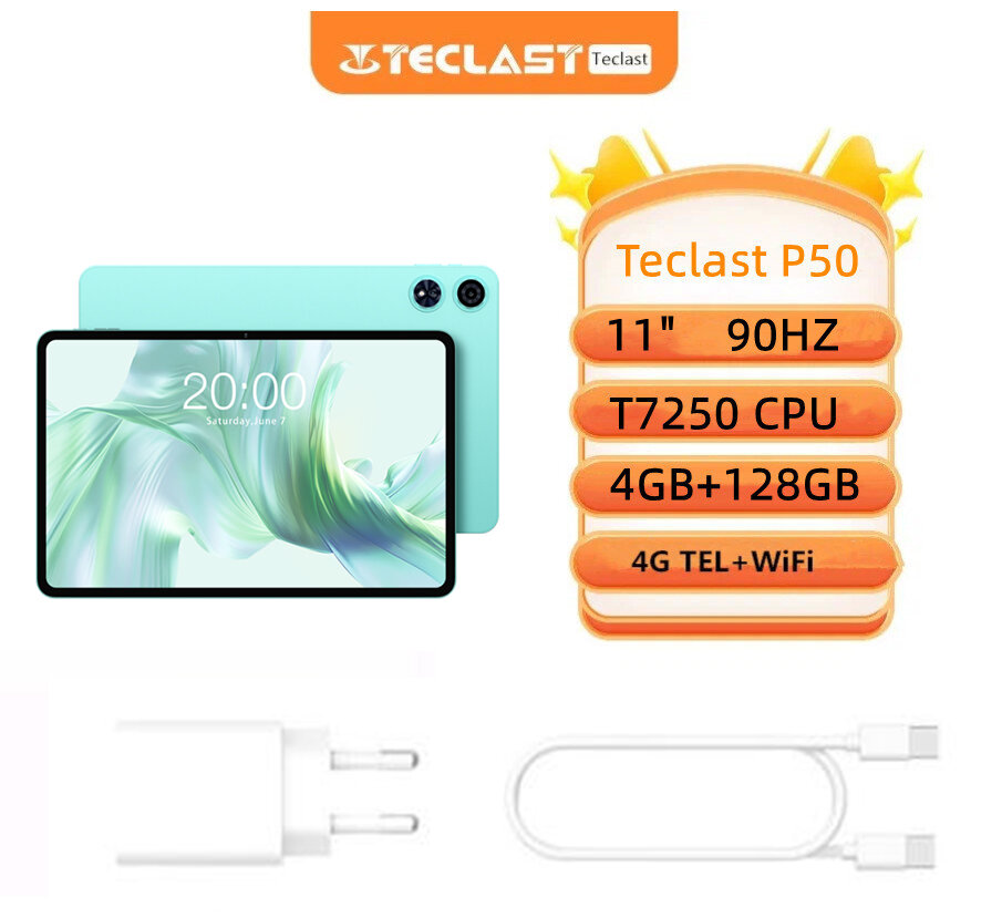 Teclast Планшет P50 Premium Set 2025, HD 90Гц, 4G(LTE), 11" 4 ГБ/128 ГБ