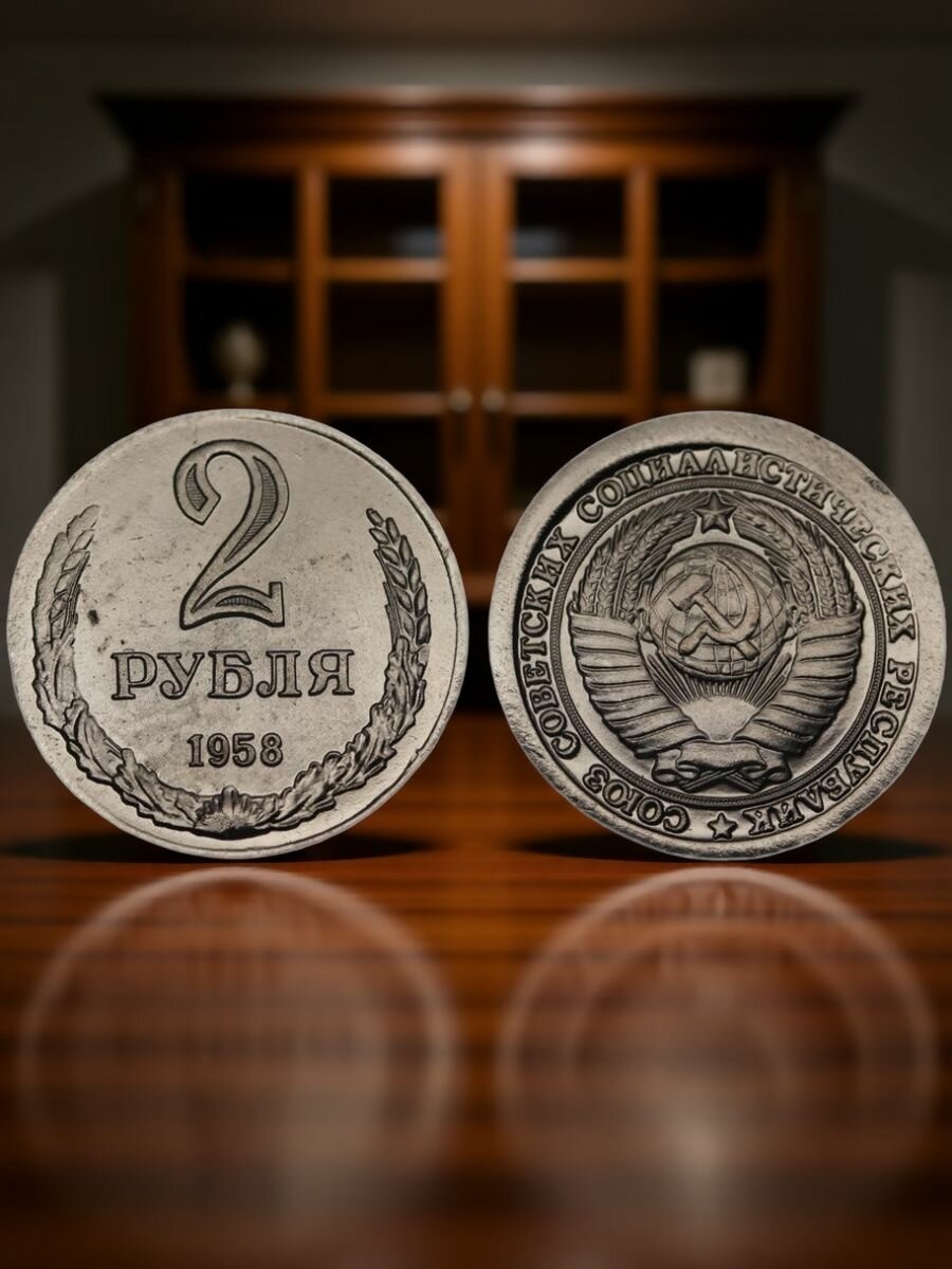 2 рубля 1958 года СССР Советский Союз. Годовик. Проба. Советы. Копия пробной монеты никель