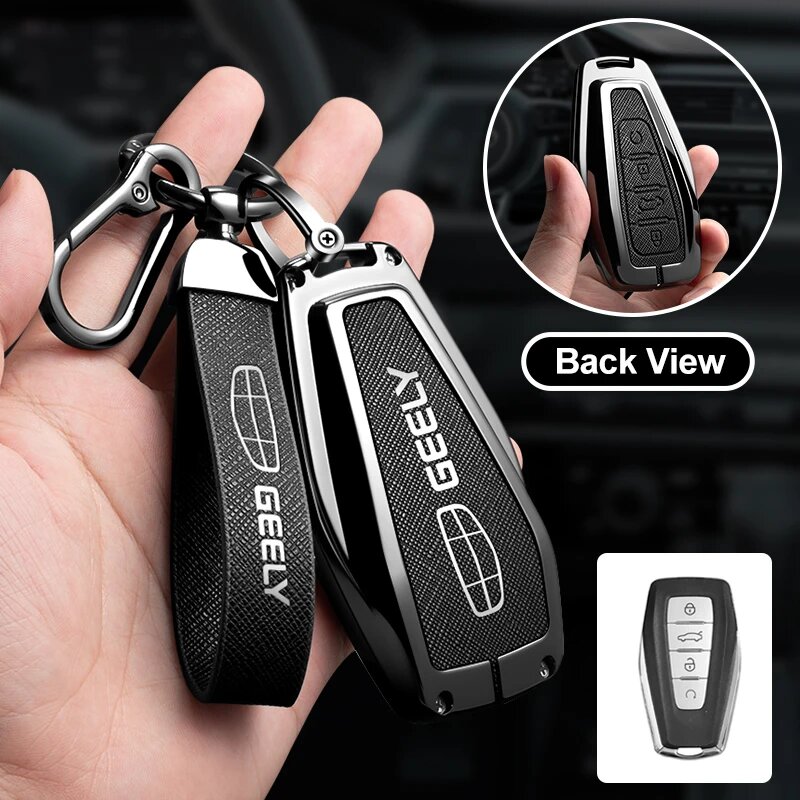 Кожаный чехол для дистанционного ключа автомобиля Geely для Geely Coolray X6 X7 EX7 E black 03
