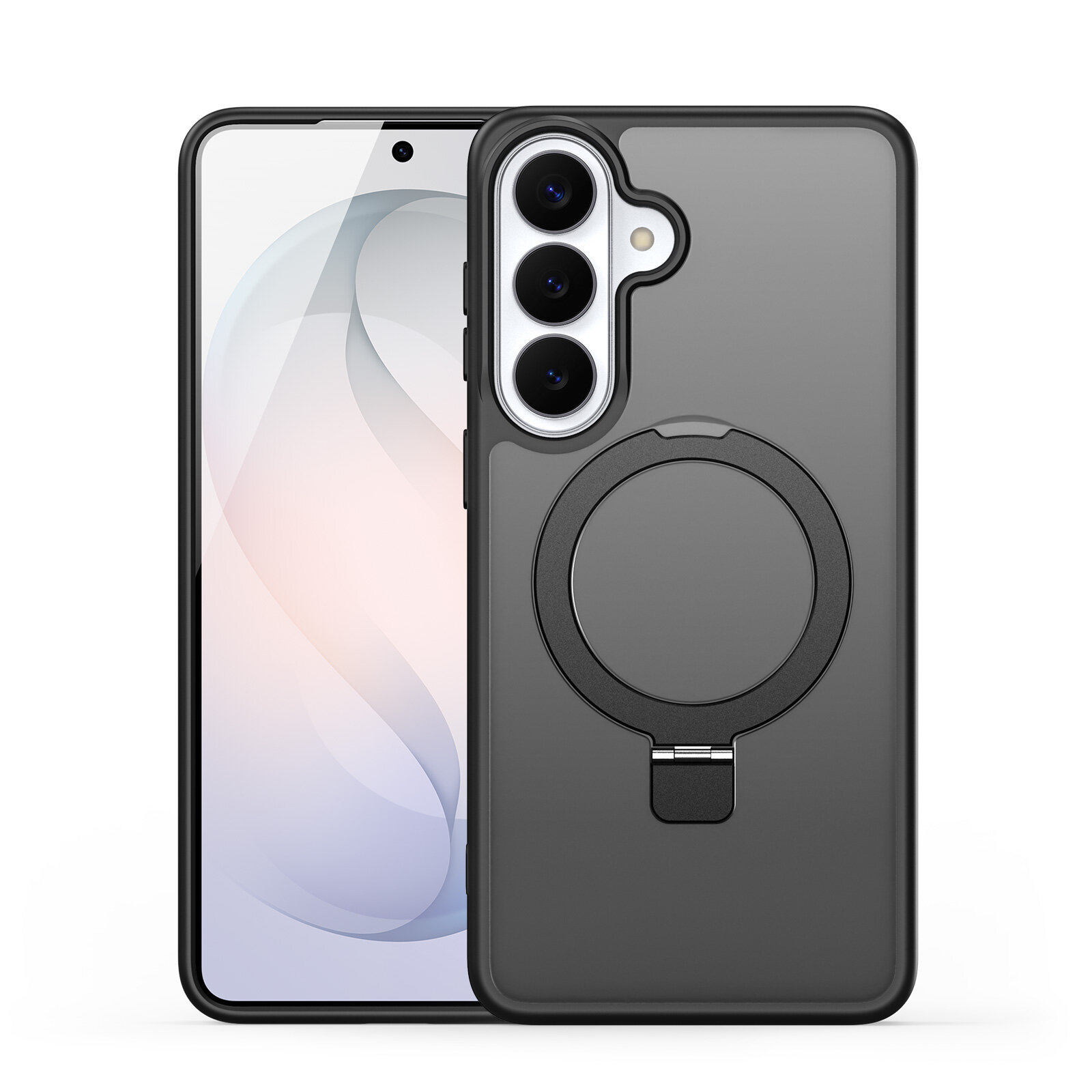 Матовый черный чехол с MagSafe для Samsung Galaxy S26+ Плюс, серия Yind Series Case от Dux Ducis (версия с магнитной откидной подставкой)