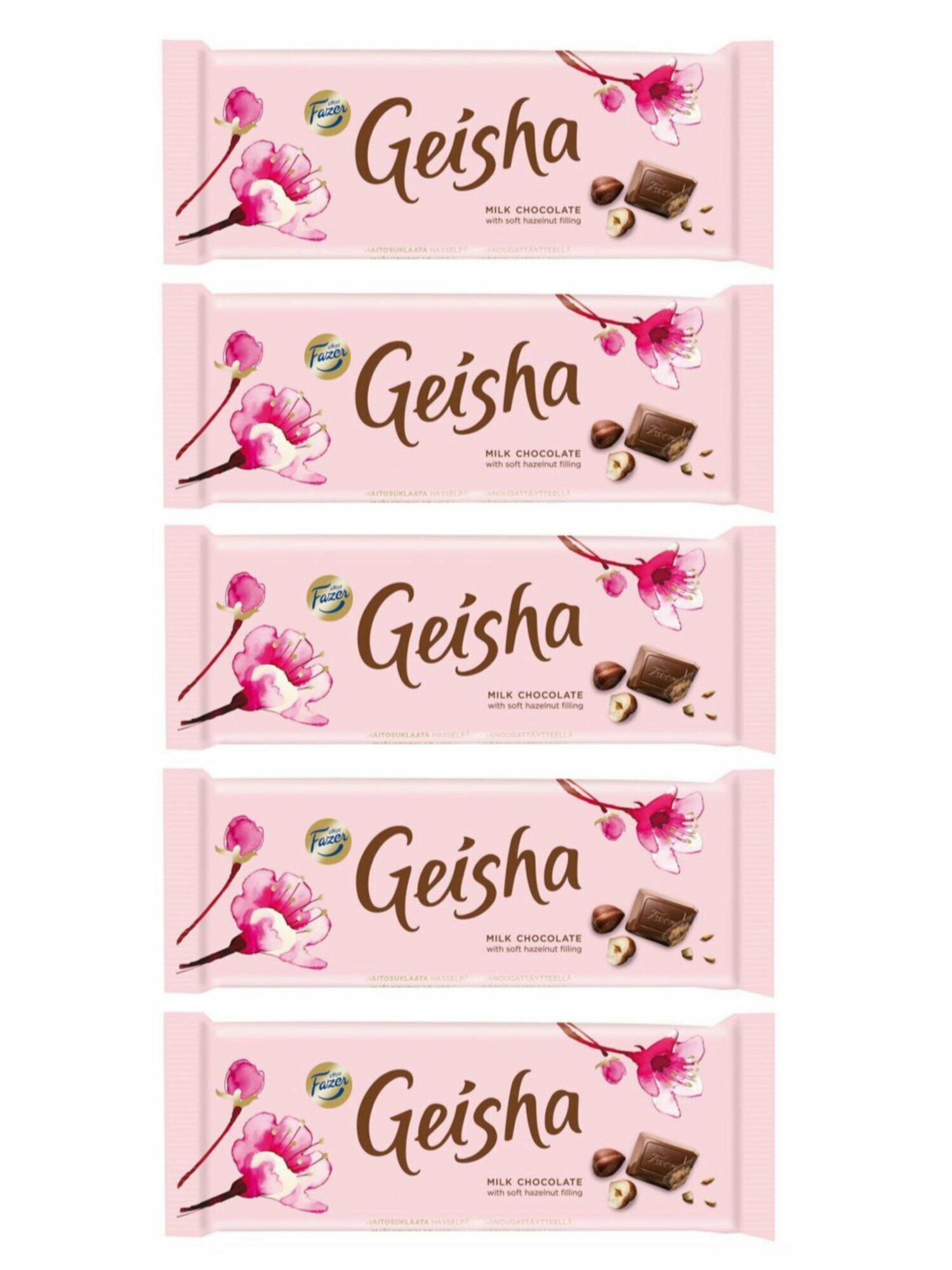 Молочный шоколад Fazer "Geisha" с нежной ореховой начинкой, комплект 5 уп. по 100г (Финляндия)