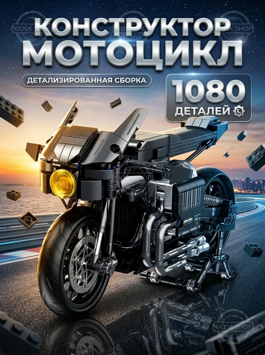 Конструктор Мотоцикл, 1080 деталей / подарок мальчику от 8 лет