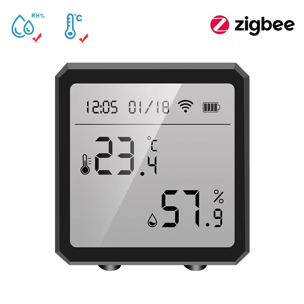 Датчик температуры и влажности ZigBee Black для умного дома